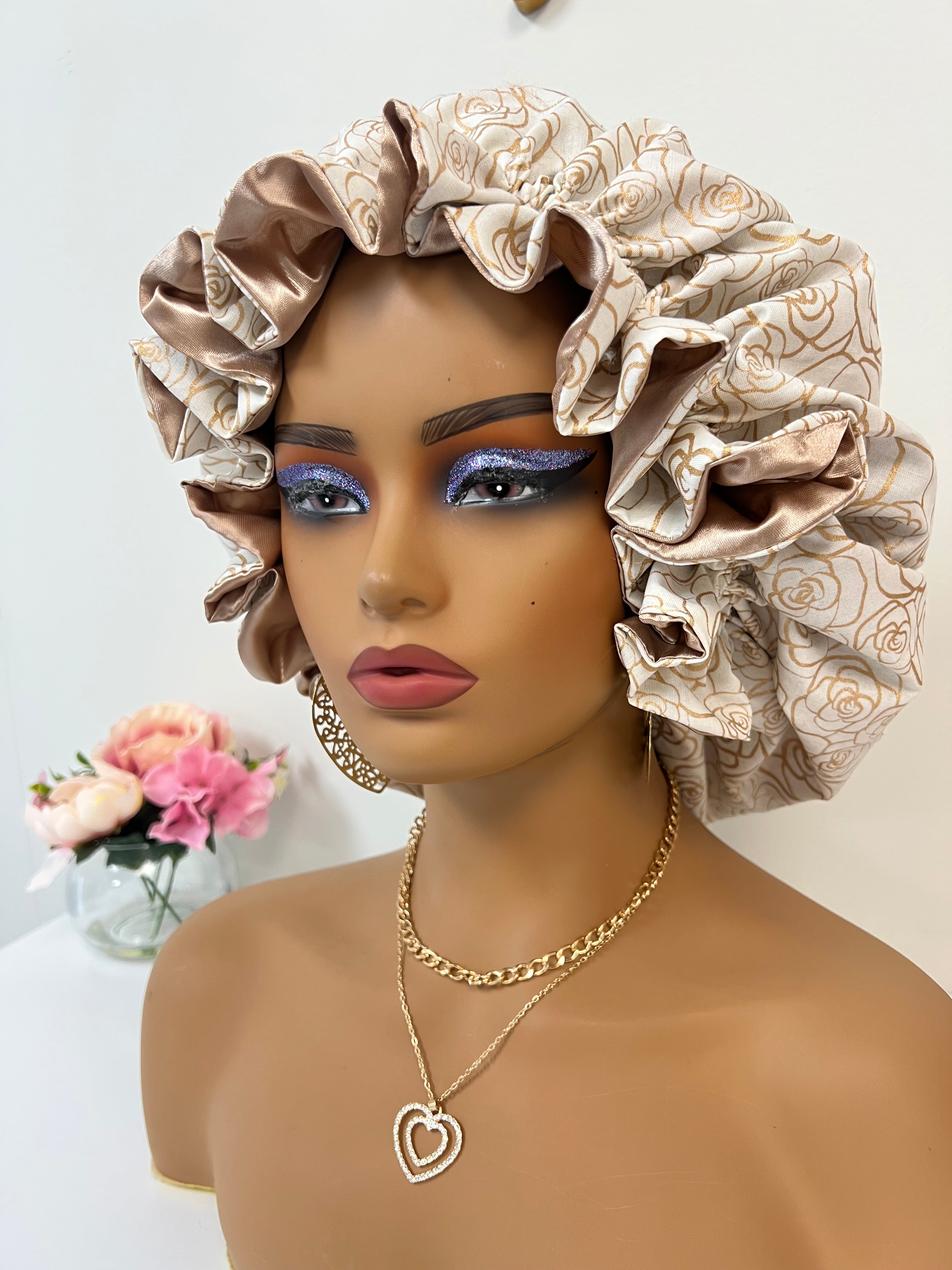Gold roses Adjustable Satin Bonnet – nvbeautyexpress