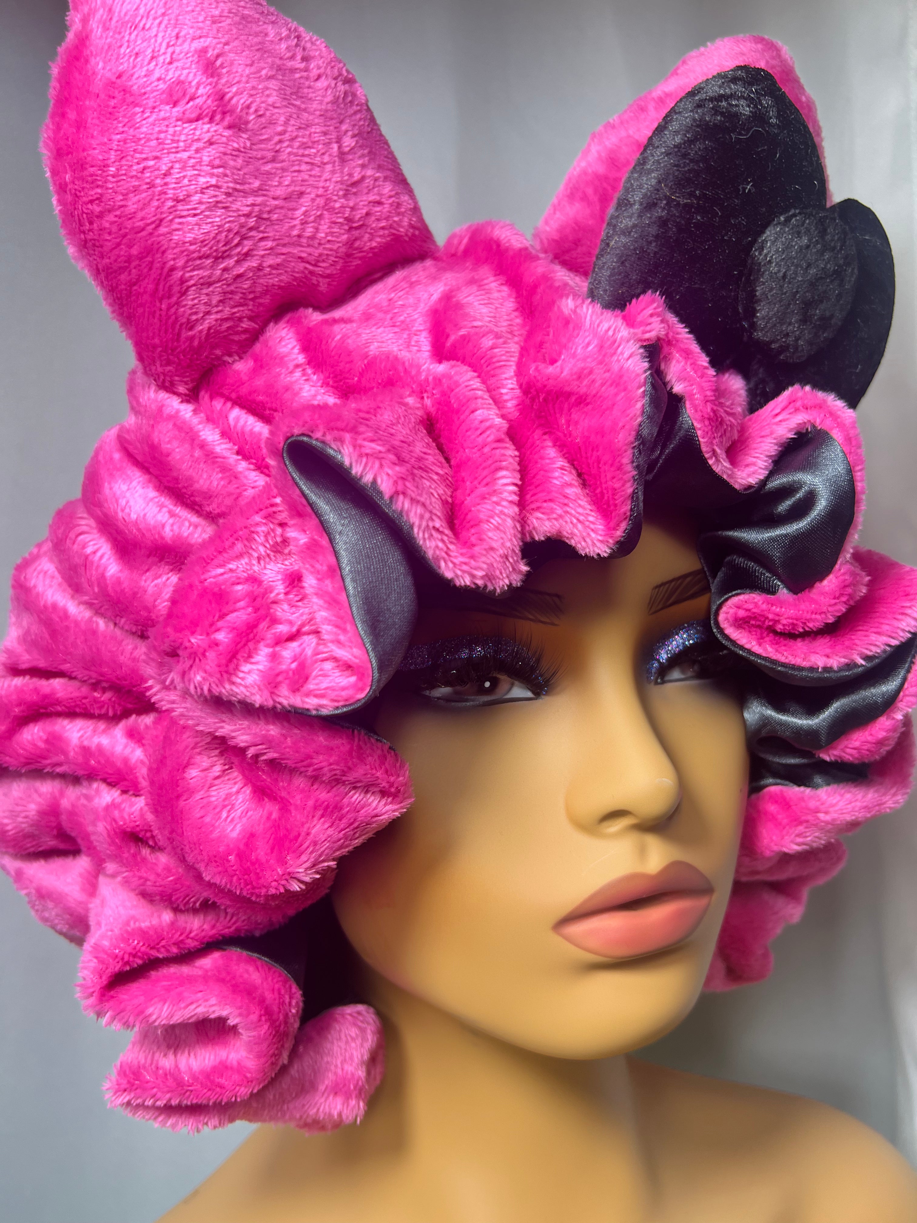 Hot pink Cat Ears 3d Adjustable Plush Bonnet – nvbeautyexpress