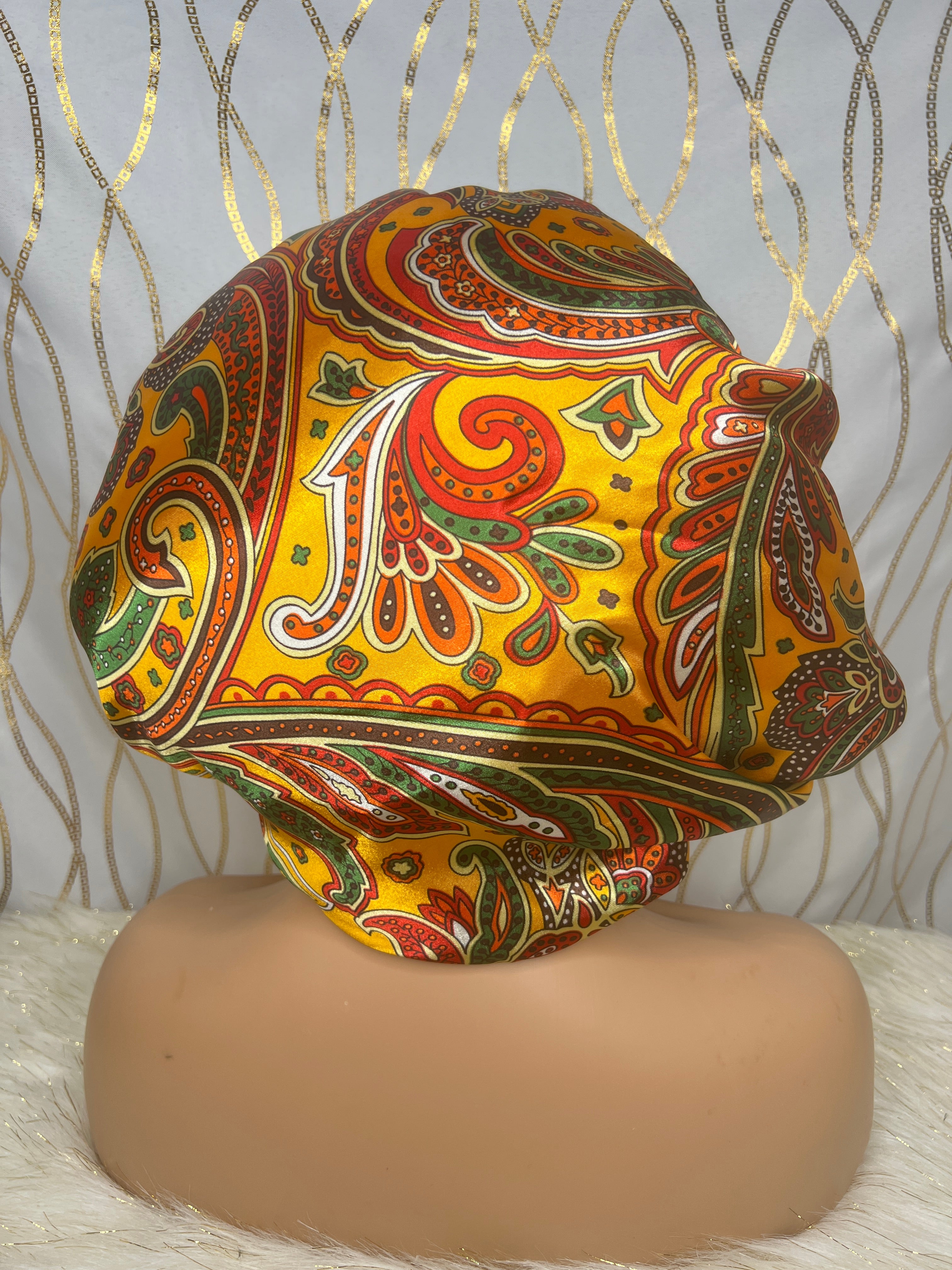 Golden Oriental Silky Soft satin bonnet, Royal Red Reversible Bonnet ...
