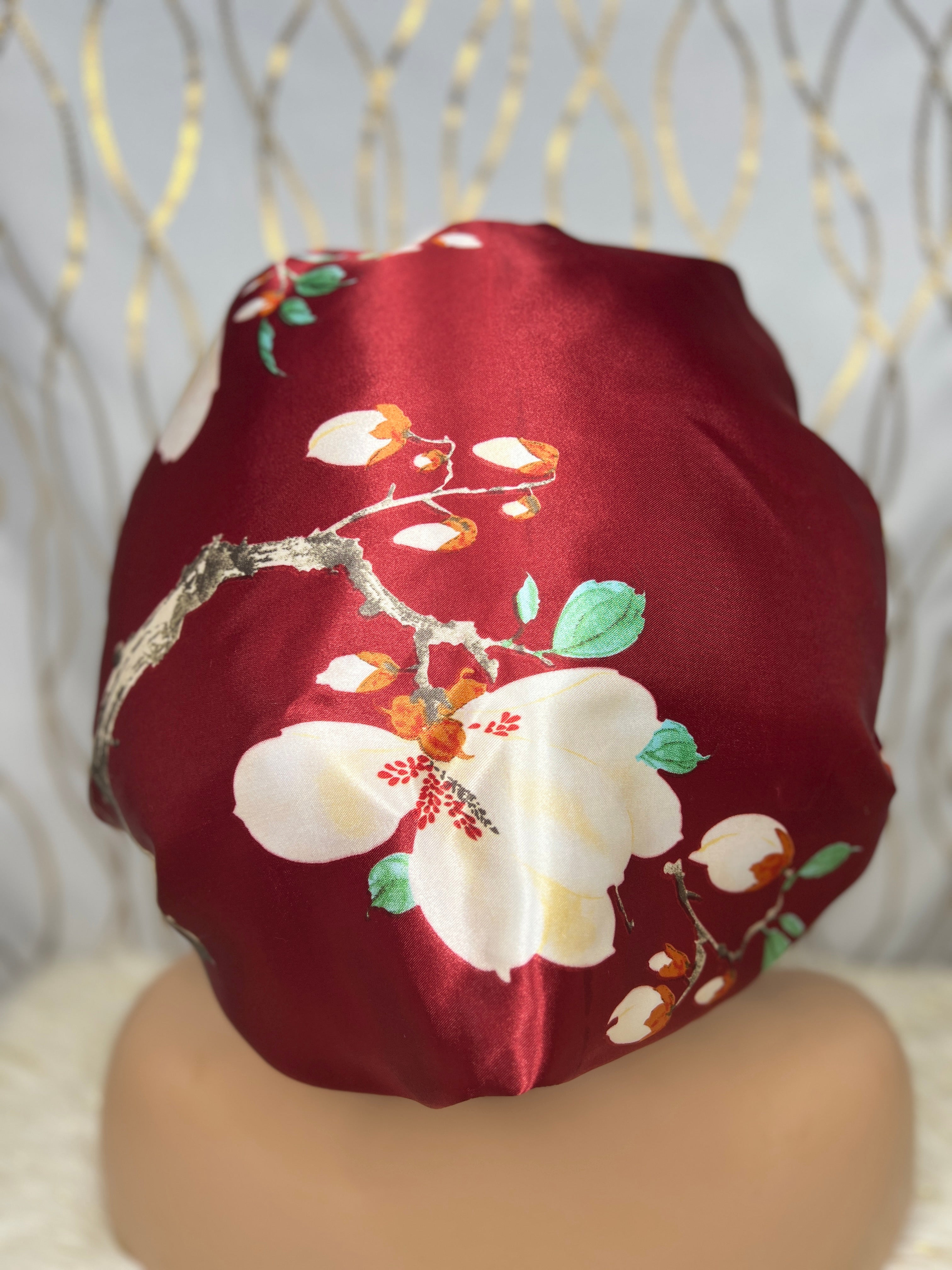 Deep Red & Ivory Satin bonnet Reversible – nvbeautyexpress